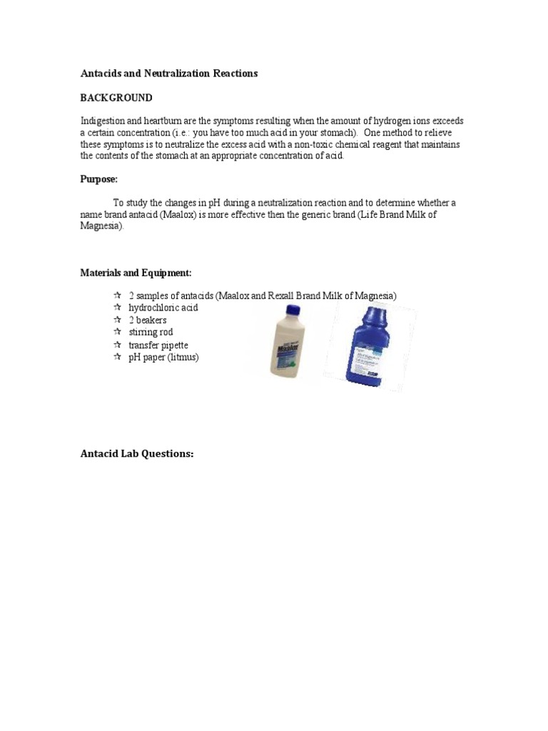 Antacids and Neutralization Reactions Lab 2014 No Ques | PDF
