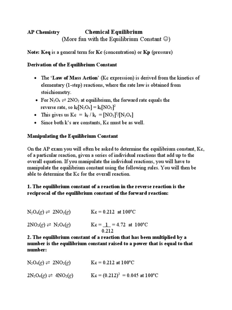 AP Chem Chemical Equilibrium Notes - Updated 2021 | PDF | Chemical ...