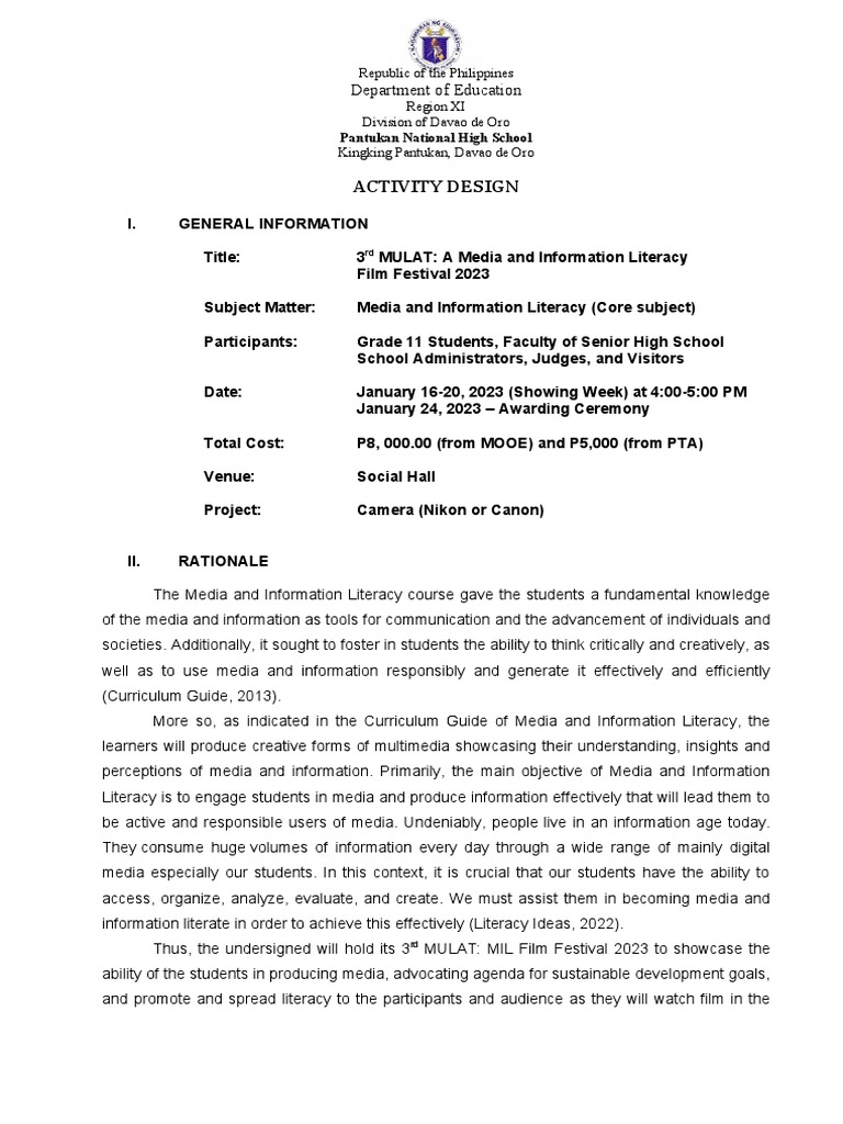 MIL Film Festival 2022 Activity Design | PDF | Information Literacy ...