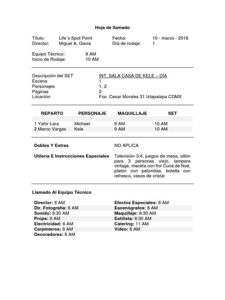 Ejemplo de Hoja de llamado | PDF