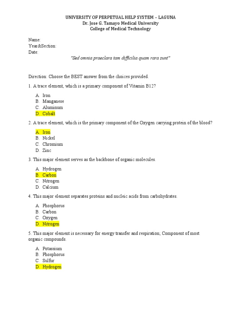 MLS Biochemistry Preliminary Term Examination | PDF | Chemical Bond | Ion