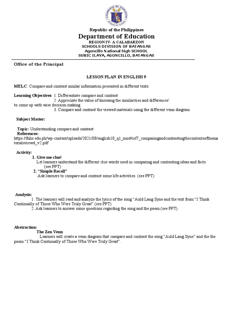 4as Lesson Plan in English 9 | PDF