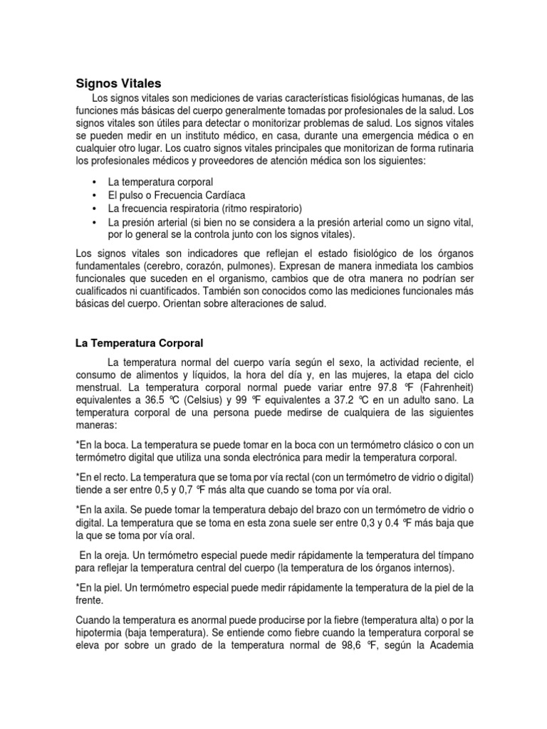 Enfermeria General Signos Vitales | PDF | Presión sanguínea ...