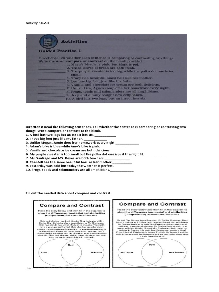 Exercises On Comparing and Contrasting | PDF
