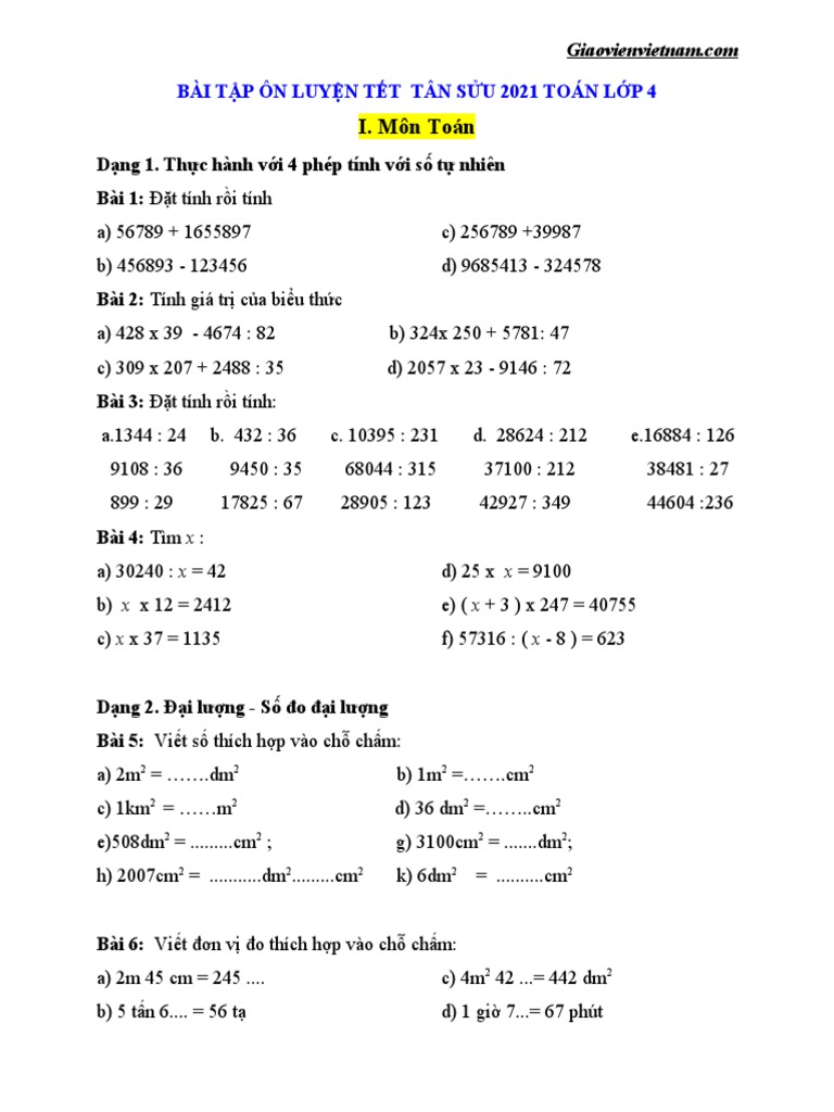 Bai Tap Tet Mon Toan Tieng Viet Lop 4 Nam 2023 | PDF