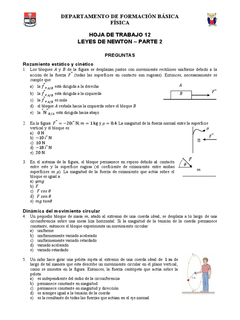 Hoja de Trabajo: Leyes de Newton | PDF | Fricción | Fuerza