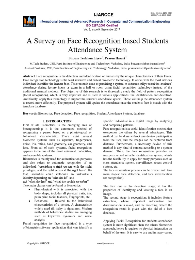 A Survey On Face Recognition Based Student Attendance System | PDF ...