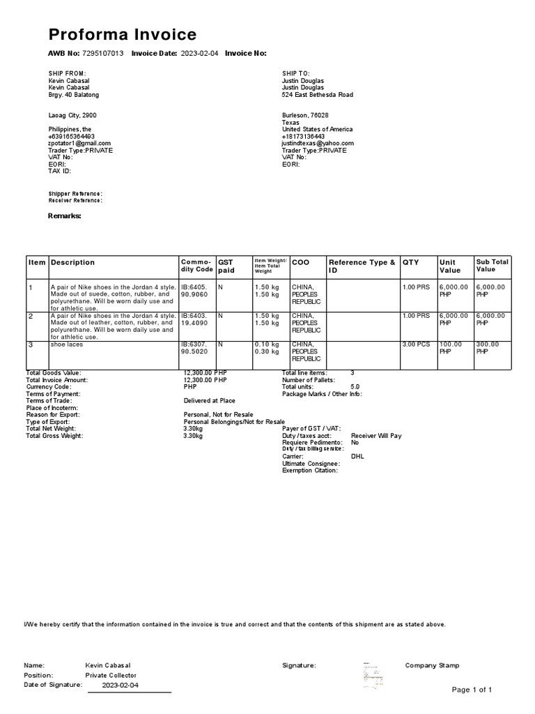 A Pair of Sneakers and Accessories Sent from the Philippines to the ...