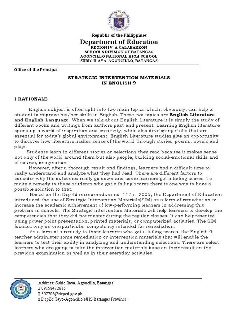 Intervention Rationale | PDF | Learning | Reading Comprehension