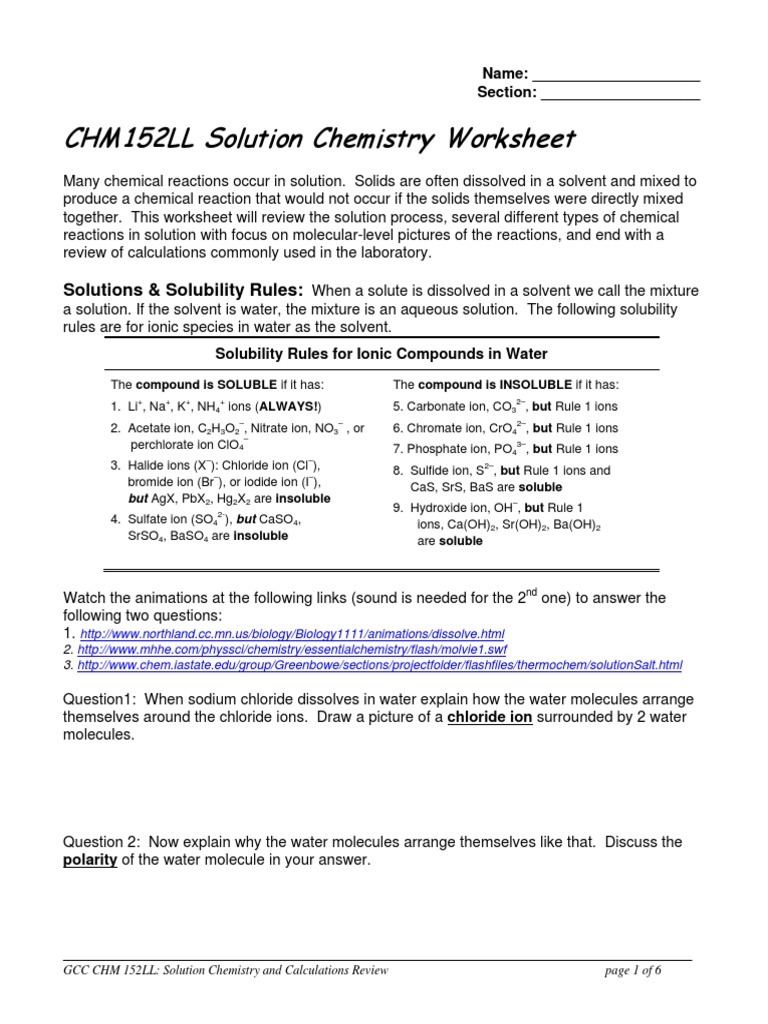 CH Soln 1 | PDF | Mole (Unit) | Solubility
