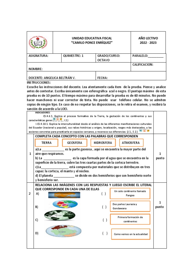 EXAMEN DE 8vo. 1° QUIM. | PDF | Homo