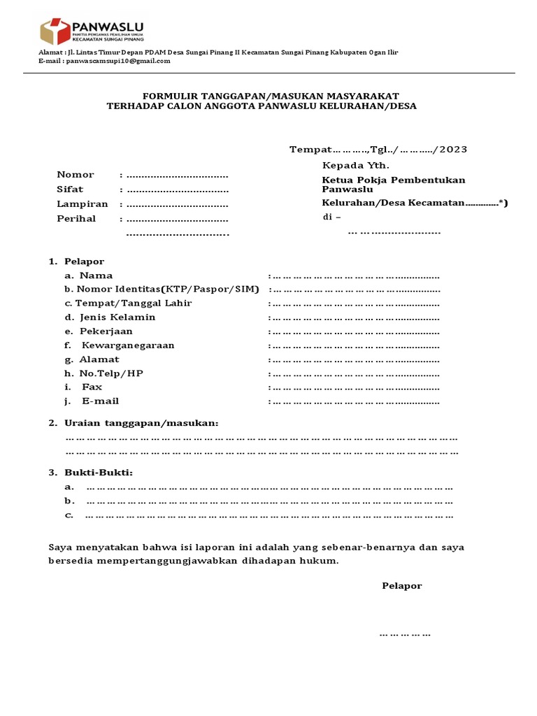 Formulir Tanggapan Masyarakat | PDF