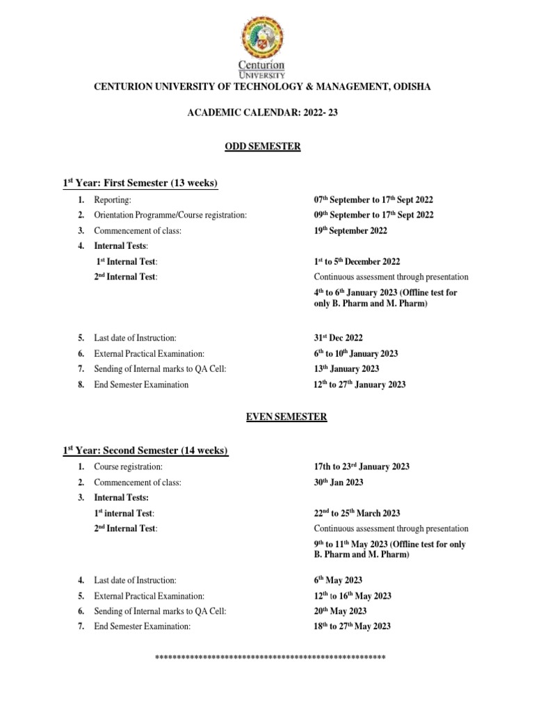 Academic Calendar 1st Year All Programme | PDF