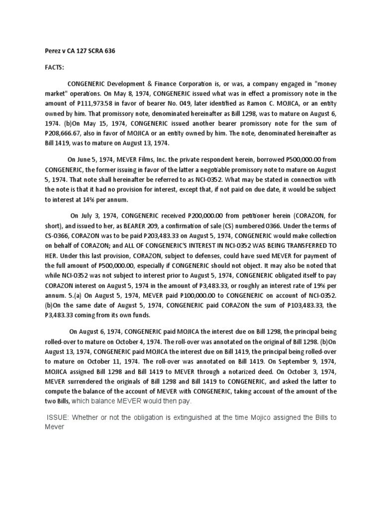 Perez V CA 127 SCRA 636 | PDF | Promissory Note | Interest