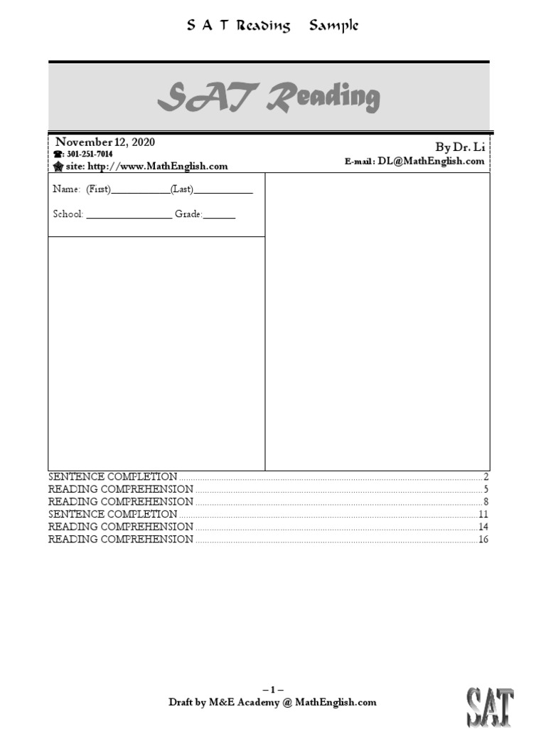 SAT Reading Sample | PDF | Science