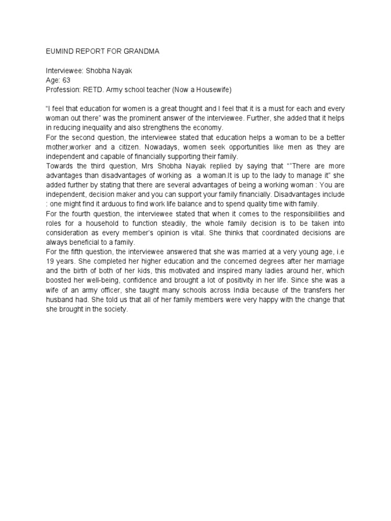 Eumind Report For Grandma Shobha Nayak | PDF