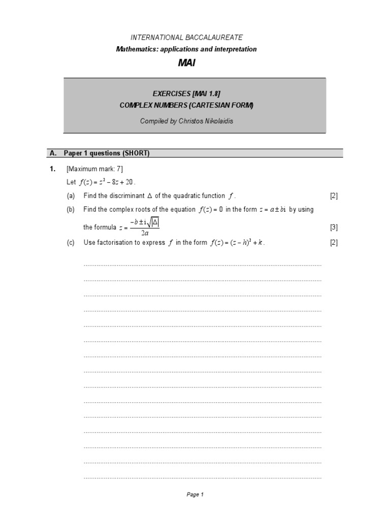 (Mai 1.8 Complex Numbers (Cartesian Form) | PDF | Equations | Complex ...