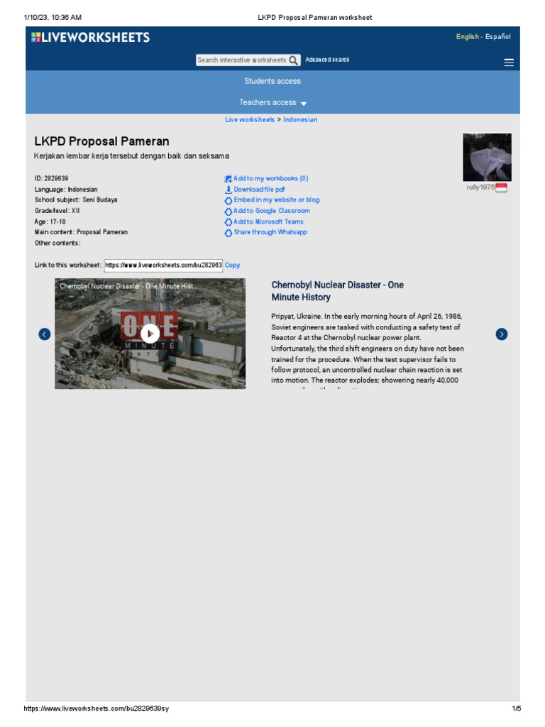 LKPD Proposal Pameran Worksheet | PDF | Chernobyl Disaster | Nuclear Energy