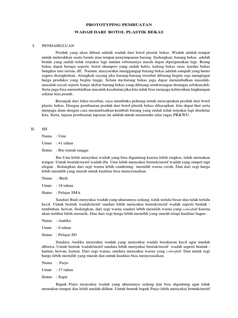 Laporan Prototyping Pembuatan Barang Bekas | PDF