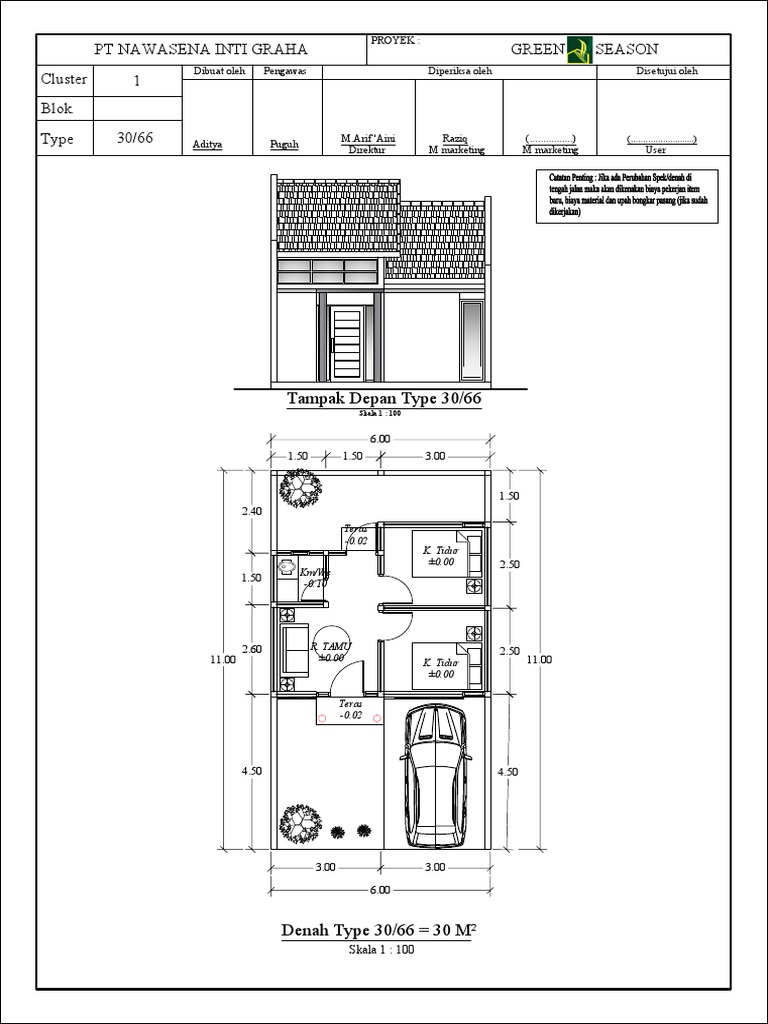 Denah Type 30/66 untuk Proyek Green | PDF