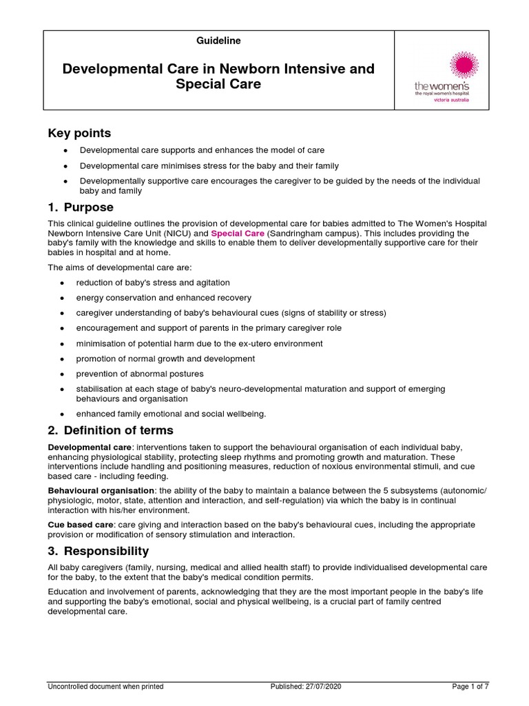 Developmental Care in Newborn Intensive and Special Care 280720 | PDF ...