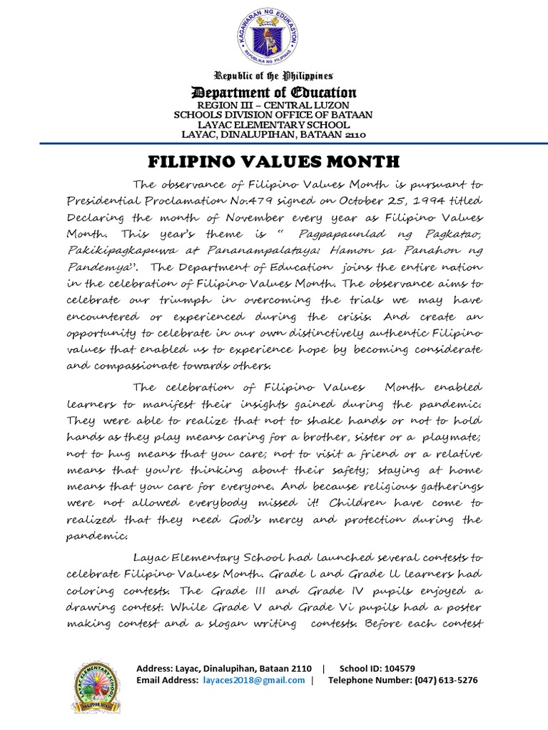 Filipino Values Month Celebration 2024 | PDF | Self-Improvement | Wellness