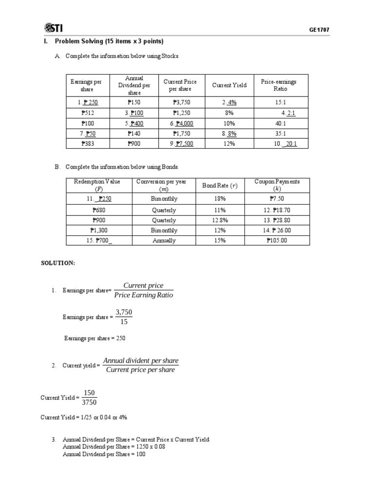 05 - Task - Performance - 1 Math | PDF | Yield (Finance) | Dividend