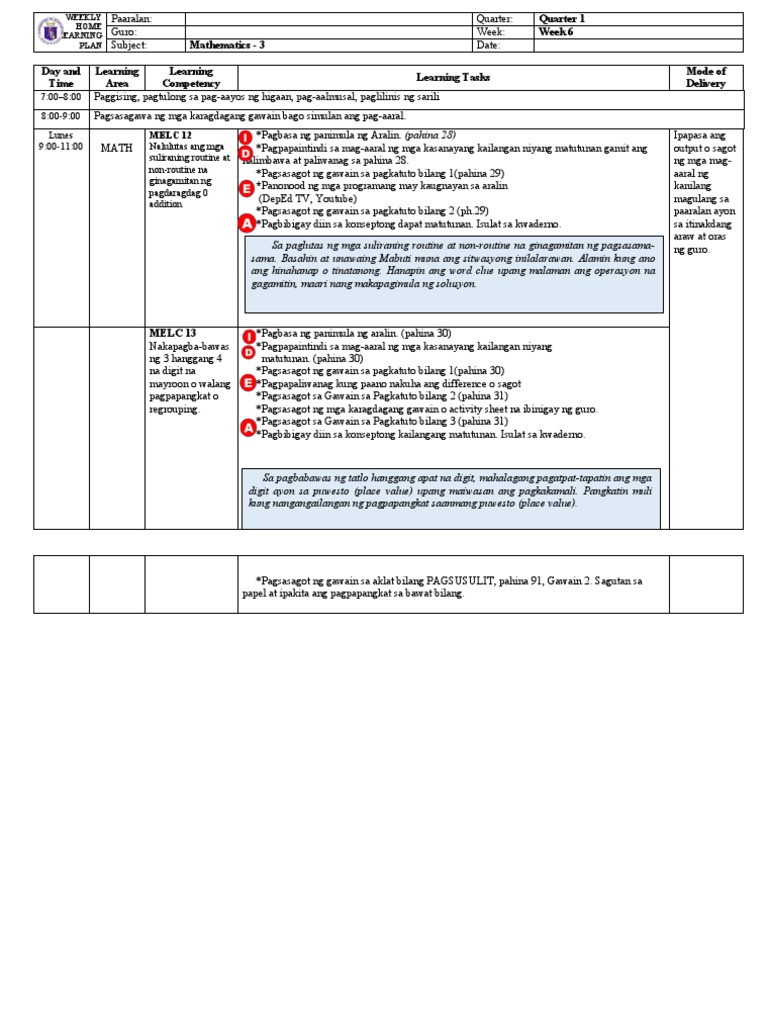 Q1 Week 6 WHLP in Mathematics 3 | PDF