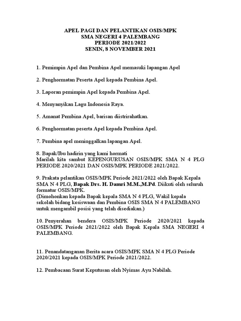 Susunan Acara Pelantikan Osis | PDF Susunan Acara Pelantikan Osis | PDF