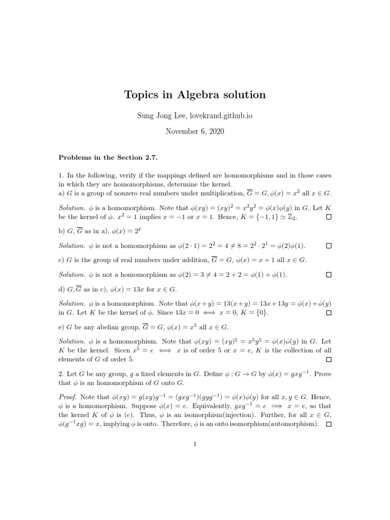 Algebra Homomorphism Solutions | PDF