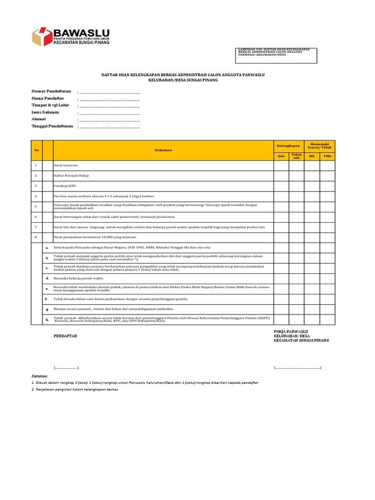 Ceklis Kelengkapan Berkas PKD | PDF