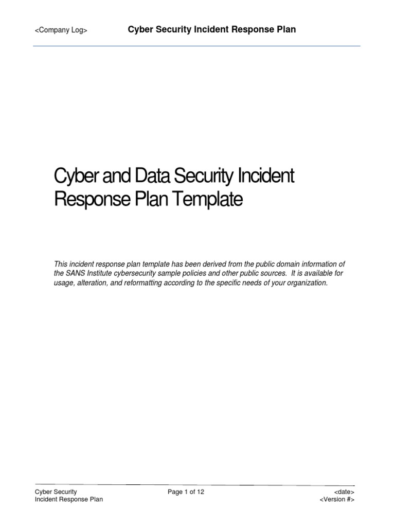 Comprehensive Cyber Security Incident Response Plan Template for ...