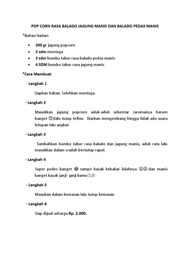 Resep Popcorn dan Keripik Talas Balado | PDF