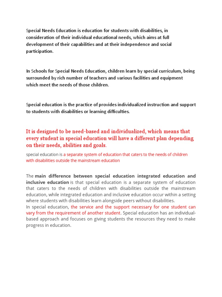 Special Needs Education Is Education For Students With Disabilities | PDF