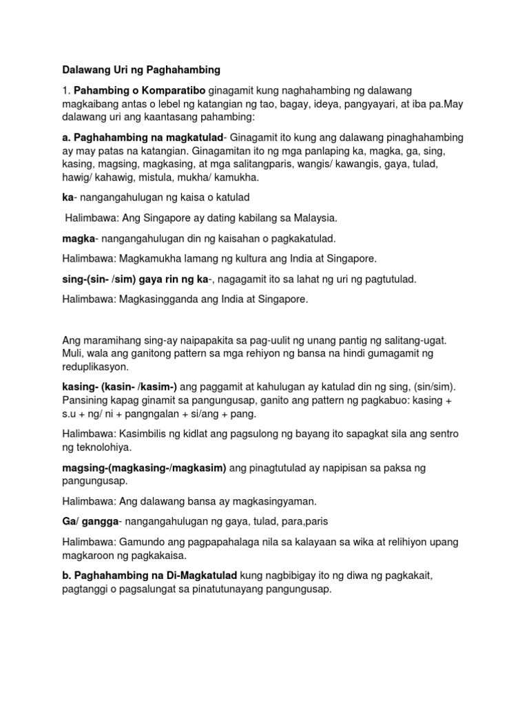 Dalawang Uri NG Paghahambing | PDF