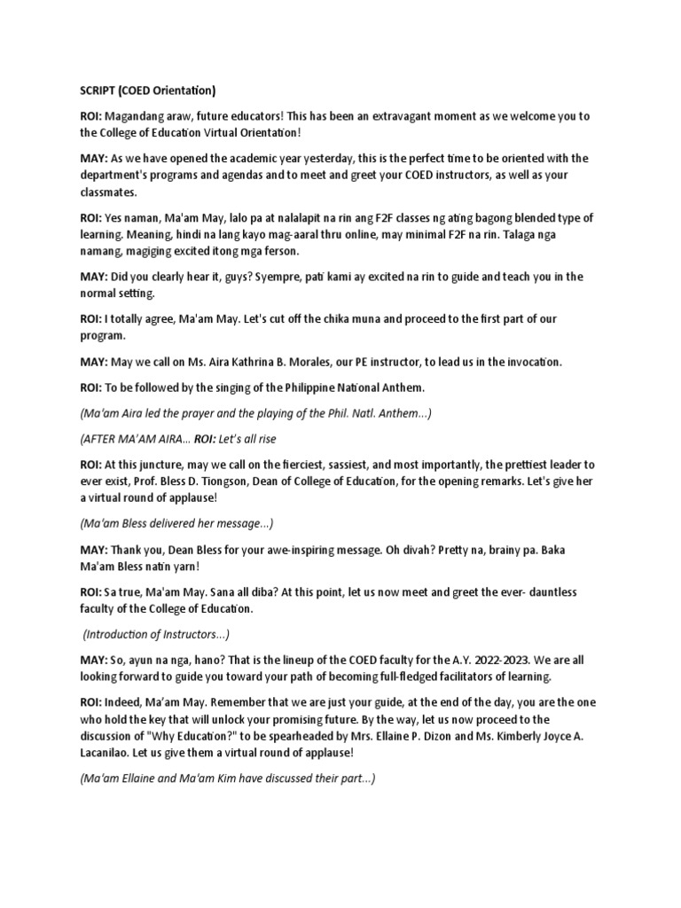 Coed Orientation Script | PDF