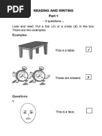 Cambridge Starters Reading & Writing Test | PDF