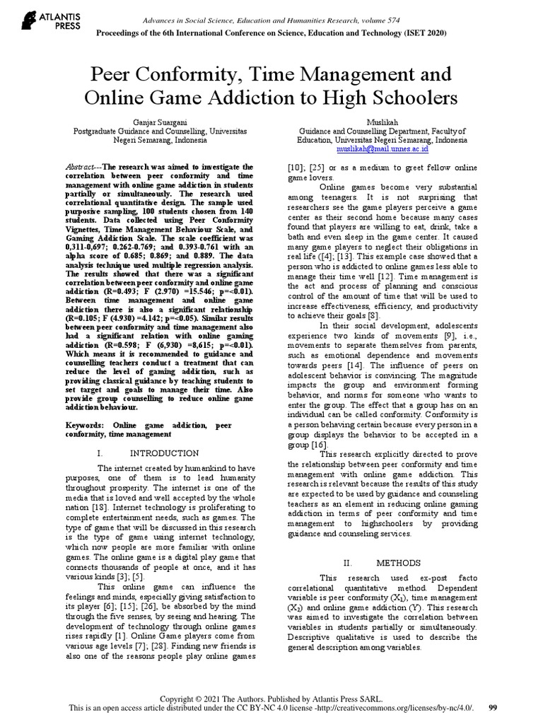 Peer Conformity, Time Management and Online Game Addiction To High ...