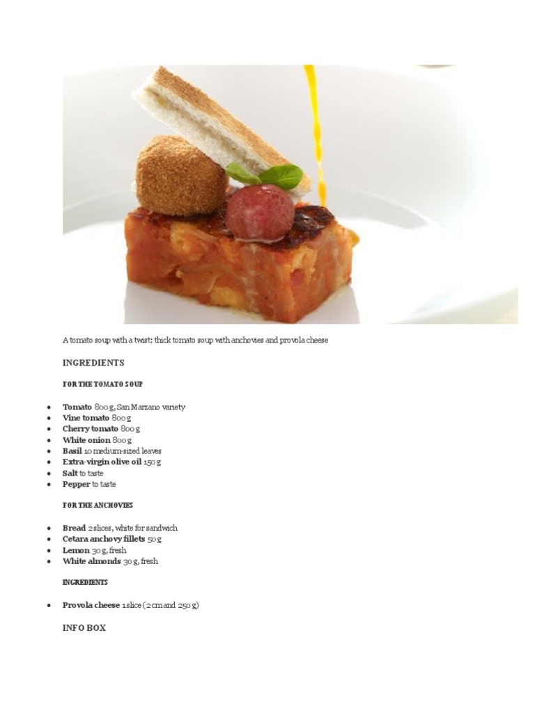 Tomato Soup with Anchovies & Provola | PDF | Cooking, Food & Wine