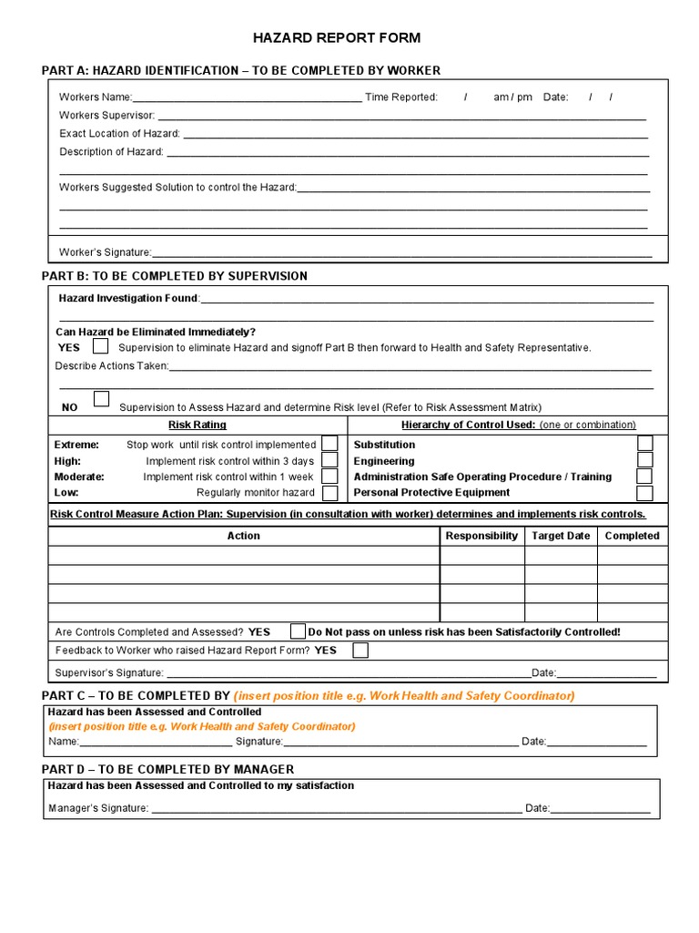 Hazard Reporting and Risk Control Form | PDF | Risk | Hazards