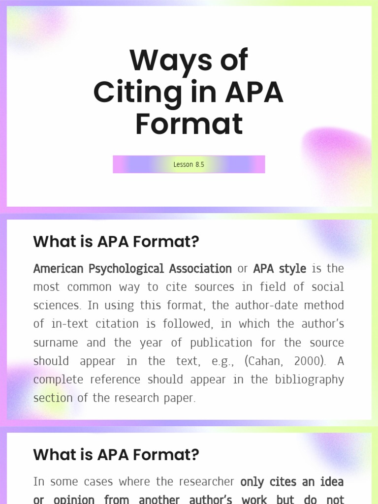 Lesson 8.5 - Ways of Citing in APA Format | PDF | Apa Style | Citation