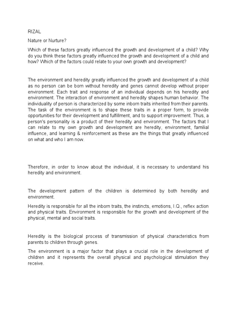 The Interplay of Nature and Nurture: Heredity and Environment both ...