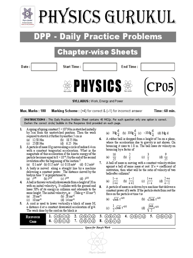 DPP 05 Work Energy Power | PDF | Mass | Force