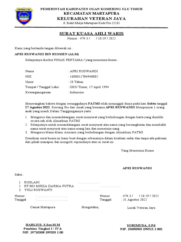 Surat Kuasa Ahli Waris | PDF