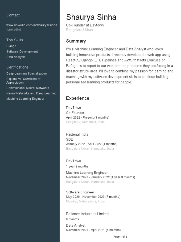 Linked In Of Shaurya Pdf Machine Learning Deep Learning