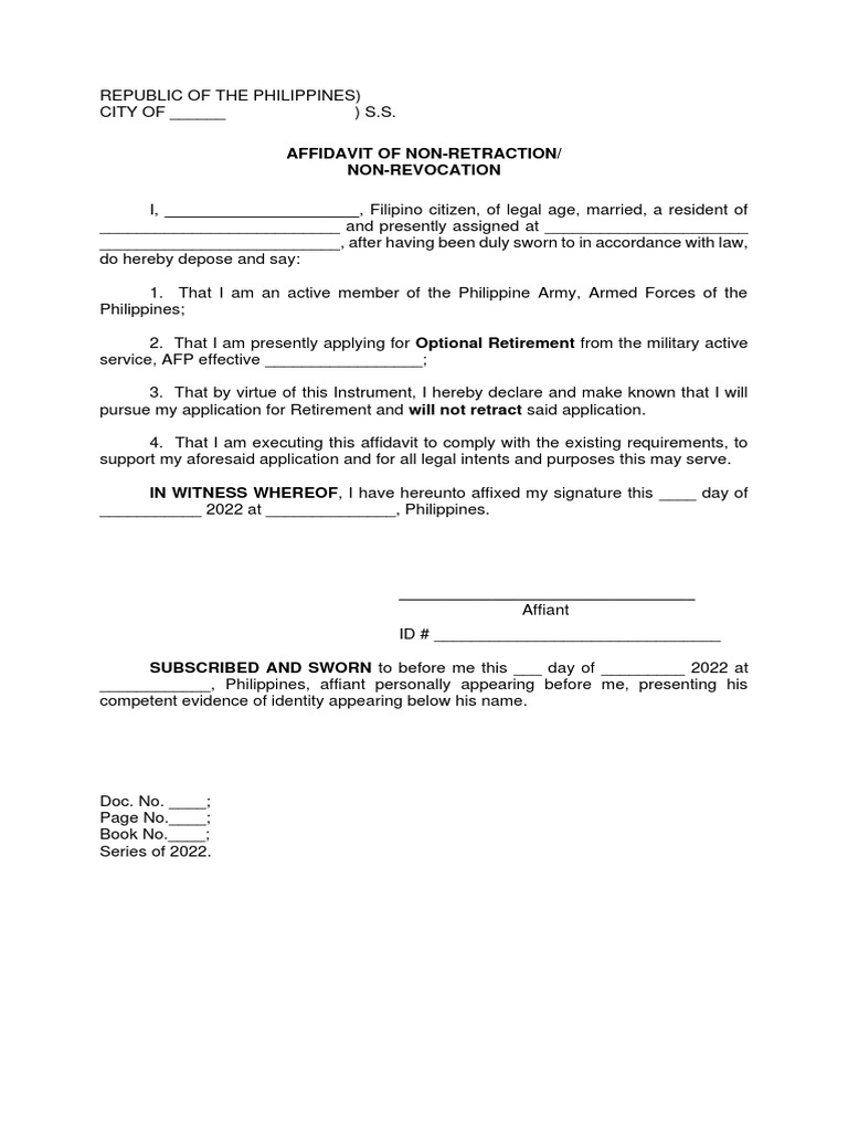 Affidavit Non Retraction | PDF | Social Science | Law