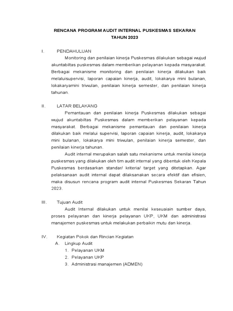 2023 Rencana Program Audit Internal 2023 | PDF
