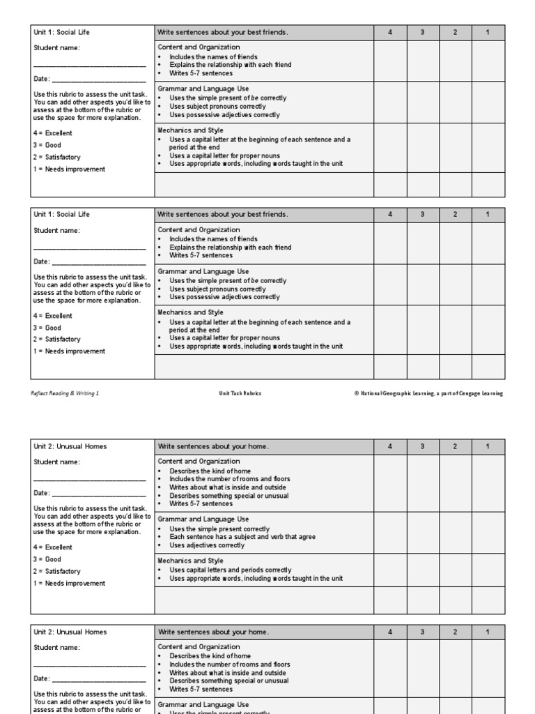 Reflect rw1 Unit Task Rubrics 0 | PDF | Paragraph | Rubric (Academic)