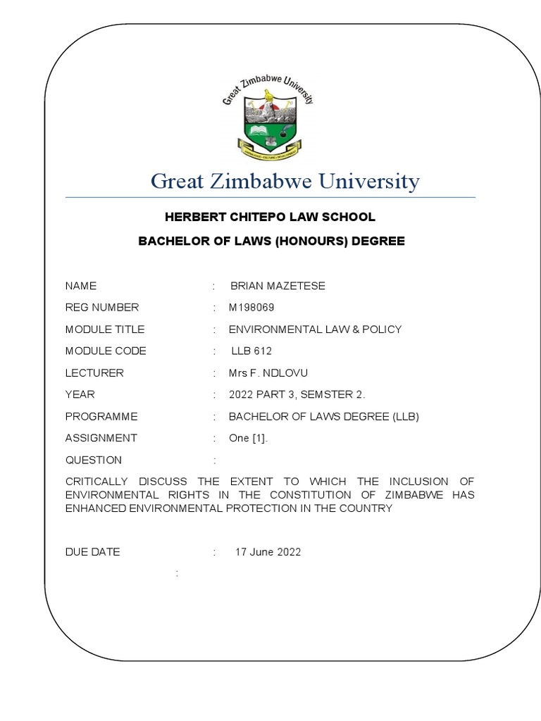 Brian Mazetese. (M198069) ENVIRONMENTAL Law Assignment | PDF ...