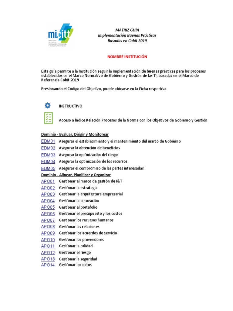 Normas MICITT Matriz Guía Implementación Prácticas de Gobierno y ...